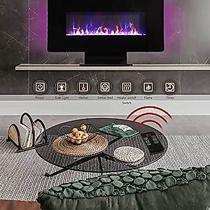 36 Inch Curved Front Electric Fireplace, Freestanding or Wall Mounted Electric Fireplace with Adjustable Flame Color & Remote Control for Apartment/Office/Bedroom, Black