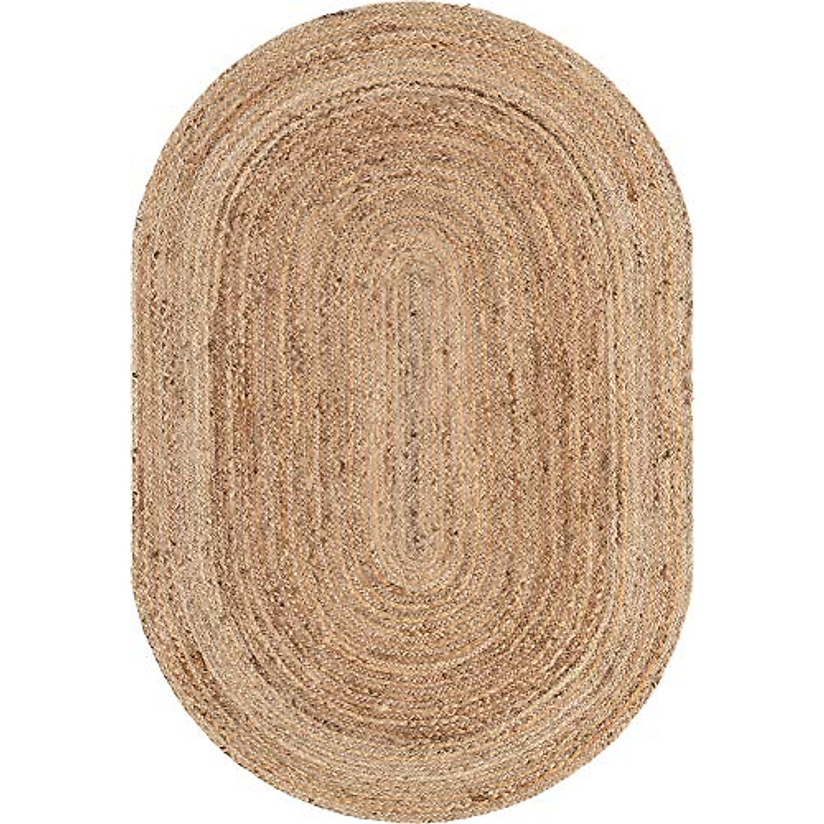 Unique Loom Braided Jute Collection Area Rug - Dhaka (4' 1" x 6' 1" Oval, Natural)