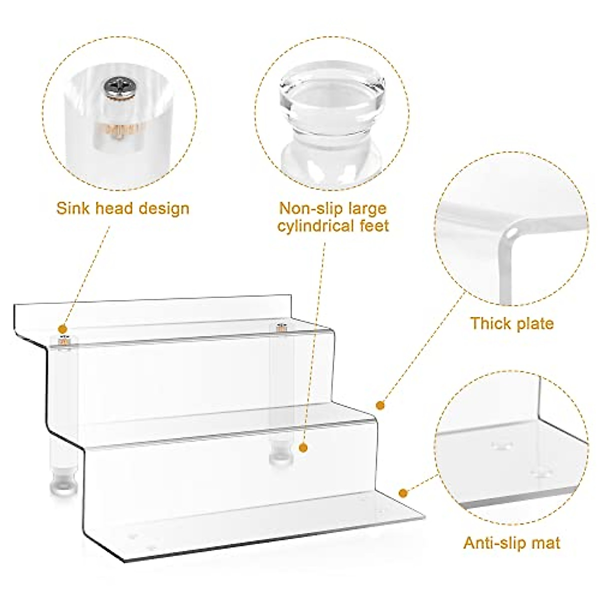 Mocoosy Acrylic Riser Display Shelf, 3 Tier Display Riser Stand for Amiibo Funko POP Figures, Tiered Clear Acrylic Risers for Display, Step Small Cupcake Stand Perfume Organizer and Storage