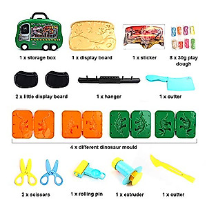 DIY Play Dough Dinosaur Toys Clay Pretend Play Set with Molds Dinosaur Toys Kids in a Portable Suitcase for Boys and Girls