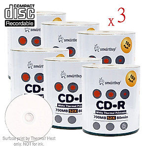 Smartbuy 1800-disc 700mb/80min 52x CD-R White Thermal Hub Printable Blank Recordable Media Disc