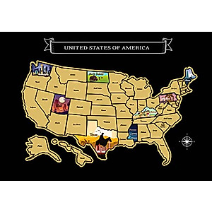 Large Scratch Off Map Of United States 23x16 inch - Hand Drawn Travel USA Map with Accessories - Laminated United States Map - Deluxe Visited States US Map for Home Decor - Cool Traveler Gift Idea