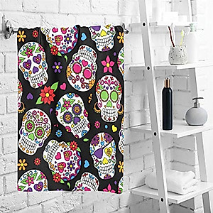 Wamika Day of The Dead Sugar Skull Hand Towels Ultra Soft Towel Heart Flower Absorbent Hand Towel Guest Bath Towels Washcloth Multipurpose for Hand Face Gym Spa 16" x 30"