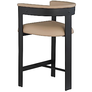 Meridian Furniture 414Tan-C Romeo Collection Modern | Contemporary Counter Stool with Soft Tan Vegan Leather, Matte Black Metal Frame, 22.5" W x 20" D x 35.5" H, Tan, Set of 2
