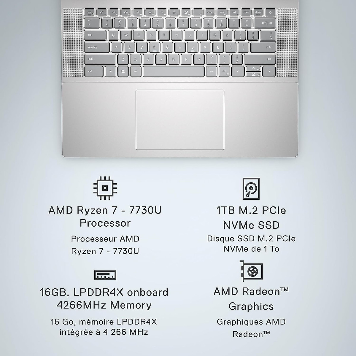 Dell Inspiron 16 5635 Business Laptop FHD+ 16" Display, AMD Ryzen 7 7730U Processor, 16GB LPDDR4x RAM, 1TB SSD,AMD Radeon Graphics, Type C, Windows 11 Home, Platinum Silver