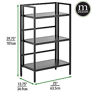 mDesign Modern Industrial 3-Tier Steel Organizer Shelf Rack - Collapsible Metal Storage Shelving Furniture Unit for Living Room, Bathroom, Office, and Bedroom - Black