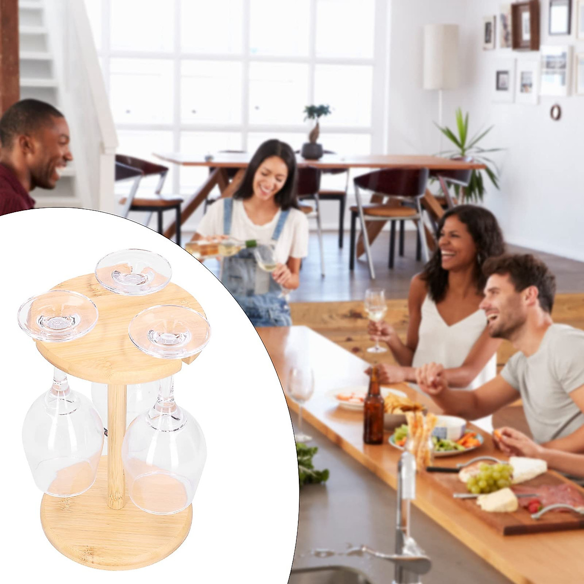 NALLELY Wine Glass Cup Holder,Wine Glass Hanger,Bamboo Wood Goblet Wine Glass Hanging Drain Rack,Installation Size: 25 * 15.5 * 15.5cm,for Home Kitchen Dining Room,Home Decoration