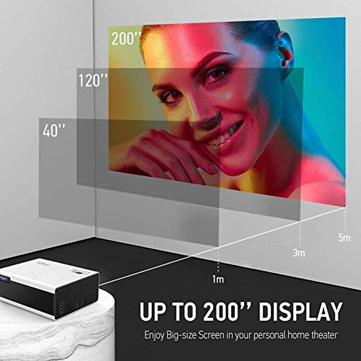 AZEUS RD-822 Mini Projector, 7600 Lux Portable Movie Projector, Support 1080P and up to 200'' Display, Compatible with HDMI, PS4, VGA, AV, USB, Laptop, Phone, TV Box [2021 Upgrade Model]