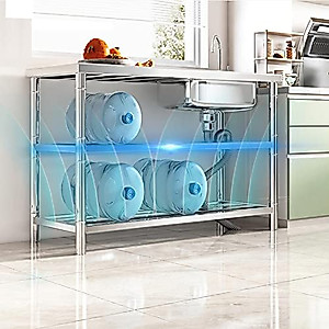 Large Single Bowl Sink Commercial Kitchen Washing Sink Free Standing Restaurant Sink Station Industrial Garage Sink w/Workbench & Storage Shelves (100cm/39.3in,Package A)