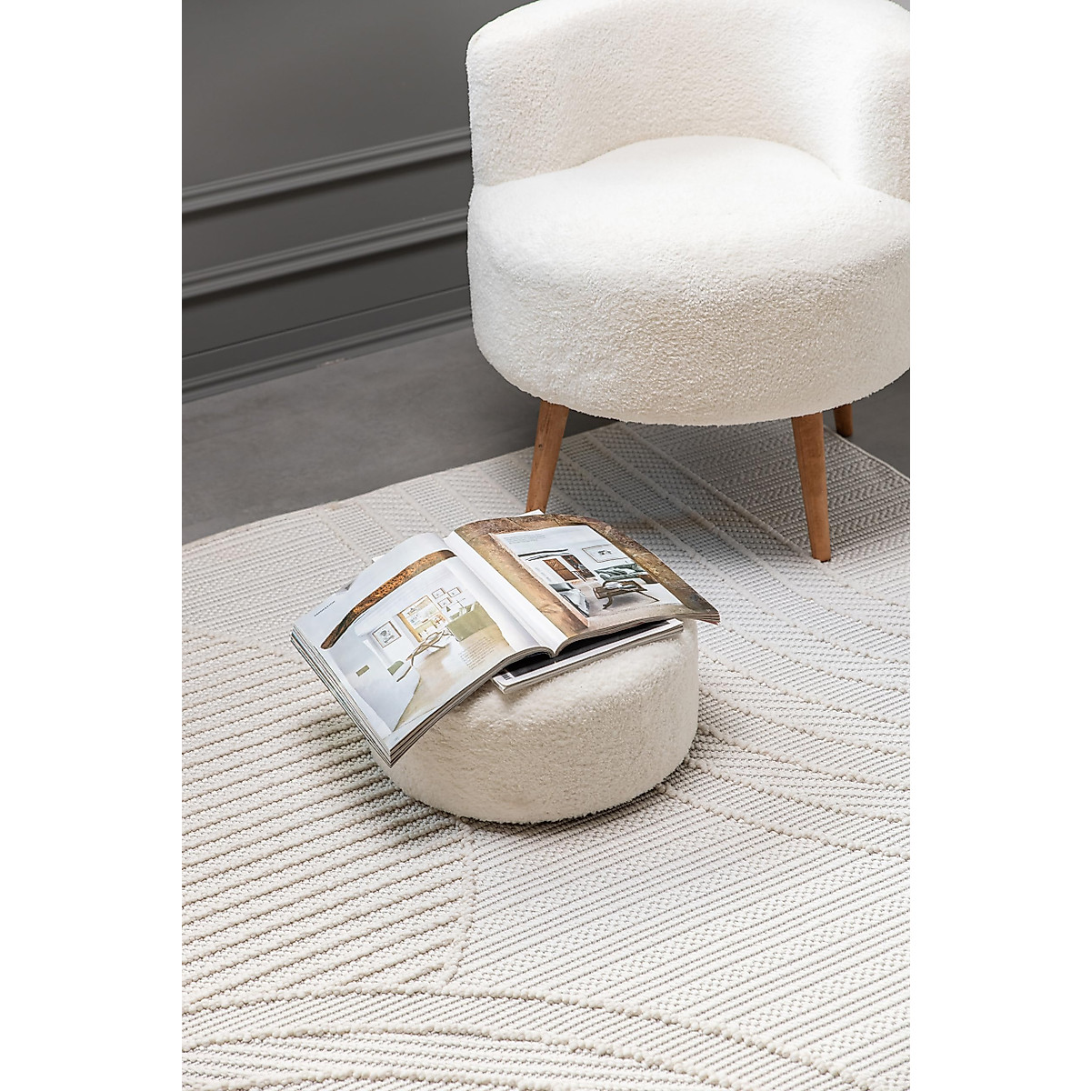 CAMILSON Micro Loop Rug 5x7 Modern Luxury Geometric Arch Area Rugs Soft High and Low Pile Stain Resistant Easy-Cleaning Non-Shedding for Living Room Office Indoor Carpet (5 x 7 / White)