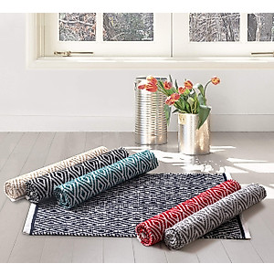 THE BEER VALLEY Cotton Diamond Rug 21x34 Inches - Linen, Reversible Machine Washable Accent Rugs for Bedroom, Kitchen, Entryway, Bathroom