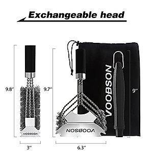 VOOBSON Grill Brush and Scraper Bristles Free with Extra Replaceable Head,18'' Stainless BBQ Brush for Grill Cleaning with Carrying Bag,BBQ Cleaner Accessories for Porcelain Weber Gas Charcoal