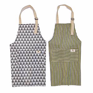 2 Pack Kitchen Cooking Aprons, Adjustable Bib with 2 pockets for Men/Women, Black / Yellow