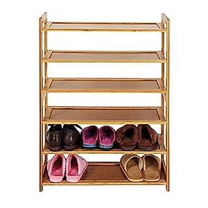 Teekland Bamboo Shoe Rack, Free Standing Shoe Rack, Wood Color Closets and Entryway Organizer Wood Color (6-Tiers)