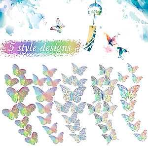 120 Pieces 5 Styles 3D Butterfly Birthday Party Decorations 3 Sizes Butterfly Wall Decals Sticker for Girls Baby Shower Weddings Themed Party (Holographic White)