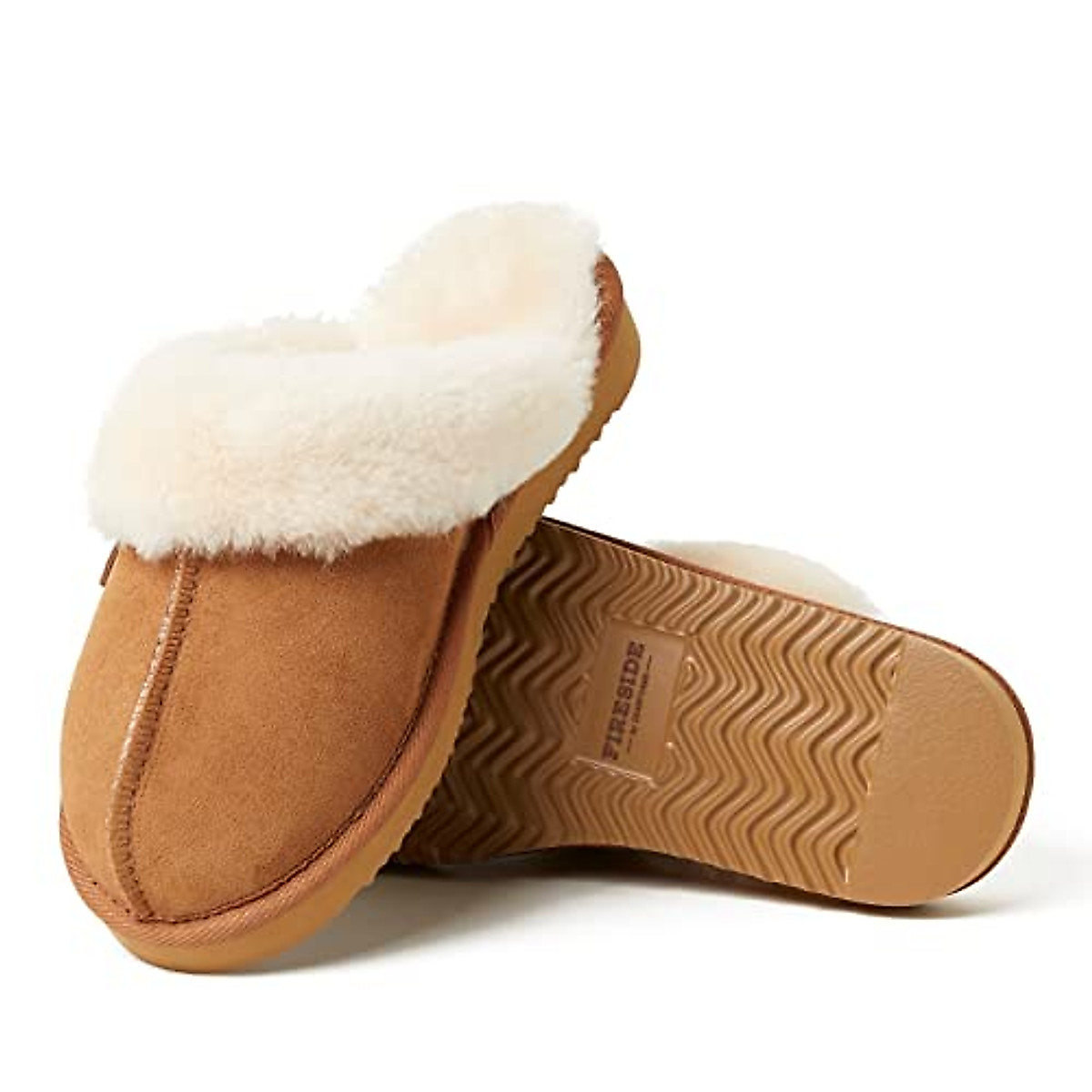 Dearfoams Women's Fireside Sydney Shearling Fur Indoor/Outdoor Scuff Slipper with Wide Widths, Chestnut, 11