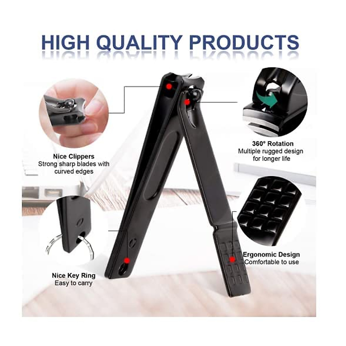 Manicure Set Pedicure Kit Nail Clippers Set 8 in1 High Precision Stainless Steel Cutter File Sharp Scissors for Men & Women Fingernails & Toenails Vibrissac Scissors with Stylish Case (black&red_8in1)