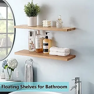 Conamily Oak Floating Shelves, 100% Solid Oak Wood 12inch Wall Mounted Natural Wood Wall Shelf Display Shelf for Home Office Living Room Bedroom Wall Storage Shelf