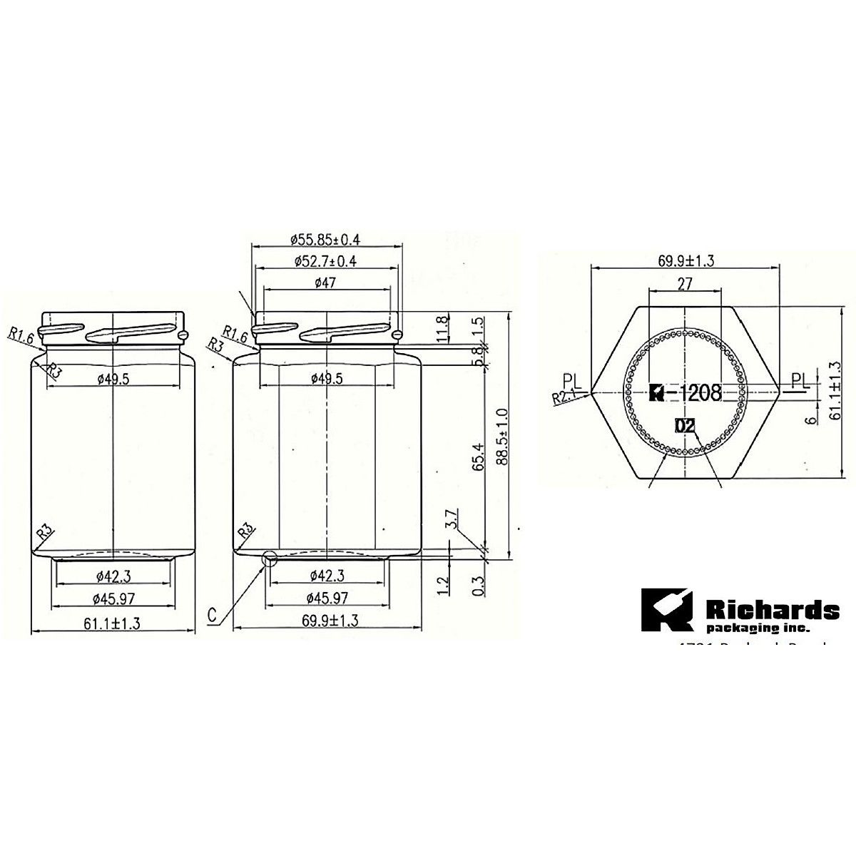 6 oz Hexagon Glass Jar with Silver Metal Lid 12-Pack by Packaging For You