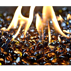 Holy Fire 1-inch Fire Glass Diamonds for Fire Pits, Reflective Diamonds Rocks for Natural or Propane Gas Fireplaces Fire Bowls, Indoor & Outdoor Landscaping. (20 Pounds, Amber Brown)