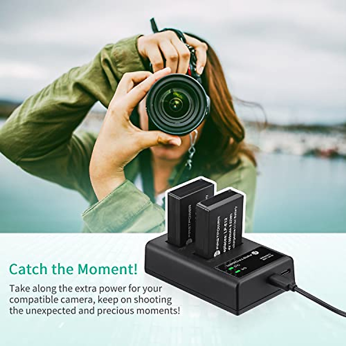 FirstPower 2-Pack LP-E12 Batteries and USB Dual Battery Charger Compatible with Canon EOS M, M2, M10, M50, M50 Mark II, M100, M200, Rebel SL1, PowerShot SX70 HS Digital Cameras