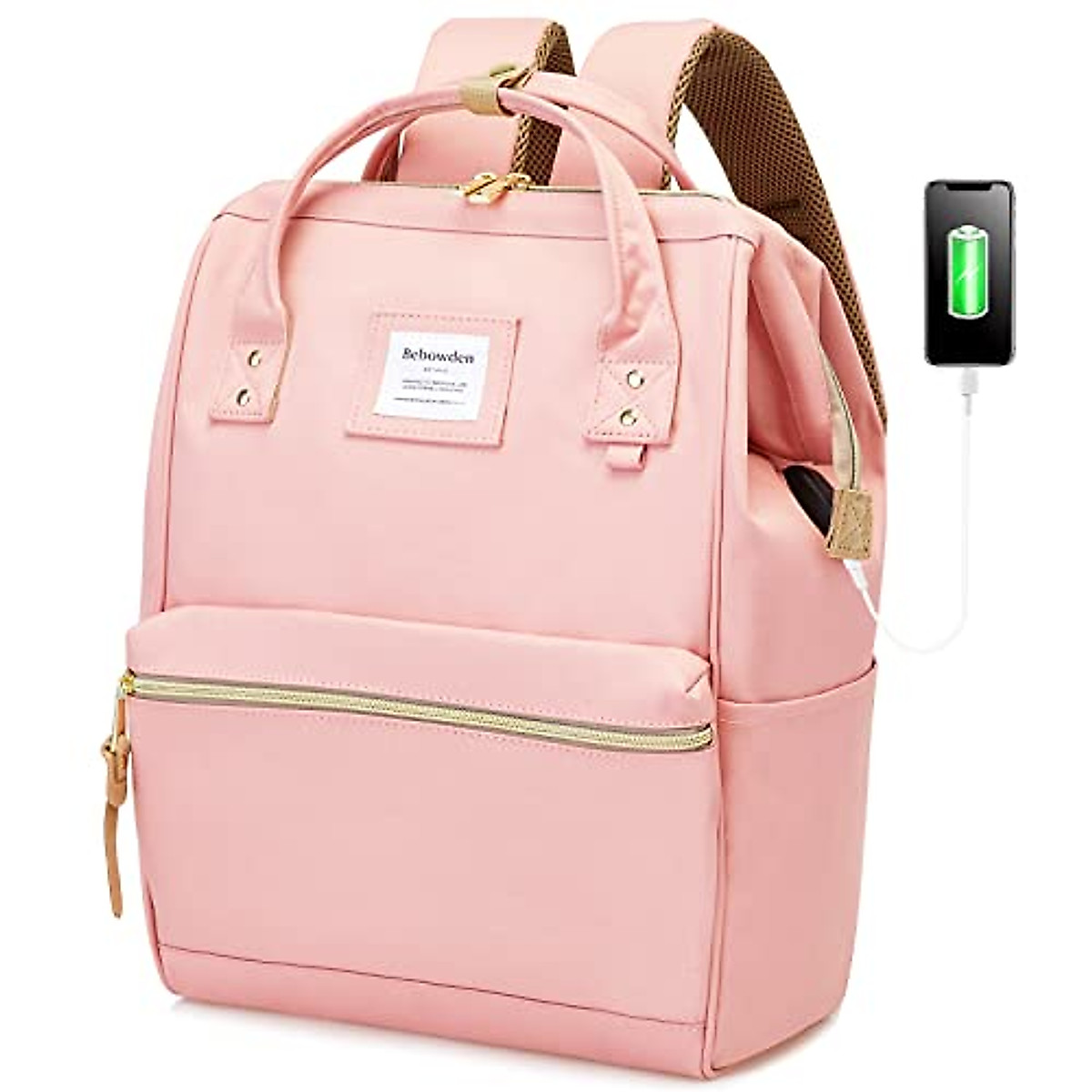 Bebowden Travel Laptop Backpack for Women College Bag Business Work Anti Thef Water Resistant Casual Daypack Fits 14 Inch Laptop Pink