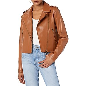 The Drop Women's Heather Faux Leather Moto Jacket, Cognac, XXL, Plus Size