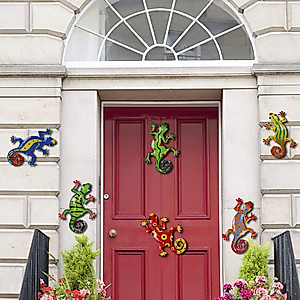 Ridota 6 Pack Metal Gecko Wall Decor, Metal Hanging Wall Art Sculpture for Indoor Outdoor Home Bedroom Living Room