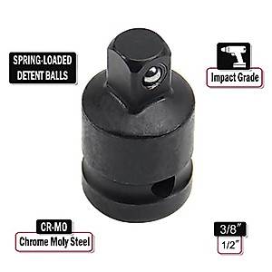 Utoolmart 1/2 Inch Drive (F) x 3/8 Inch (M) Impact Socket Adapter for Ratchet Wrenches, Female to Male, Cr-Mo