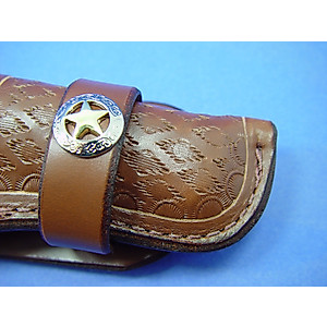 Custom Leather Sheath Made To Fit A Buck 110 or Similar Size Knife. Light Brown Western Style Sheath With Star Concho.