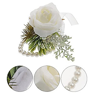 LUOZZY 2 Pcs Wedding Wrist Corsage Pearl Corsage Wristlet Wedding Groomsmen Bridesmaids Hand Flower for Party Decorations