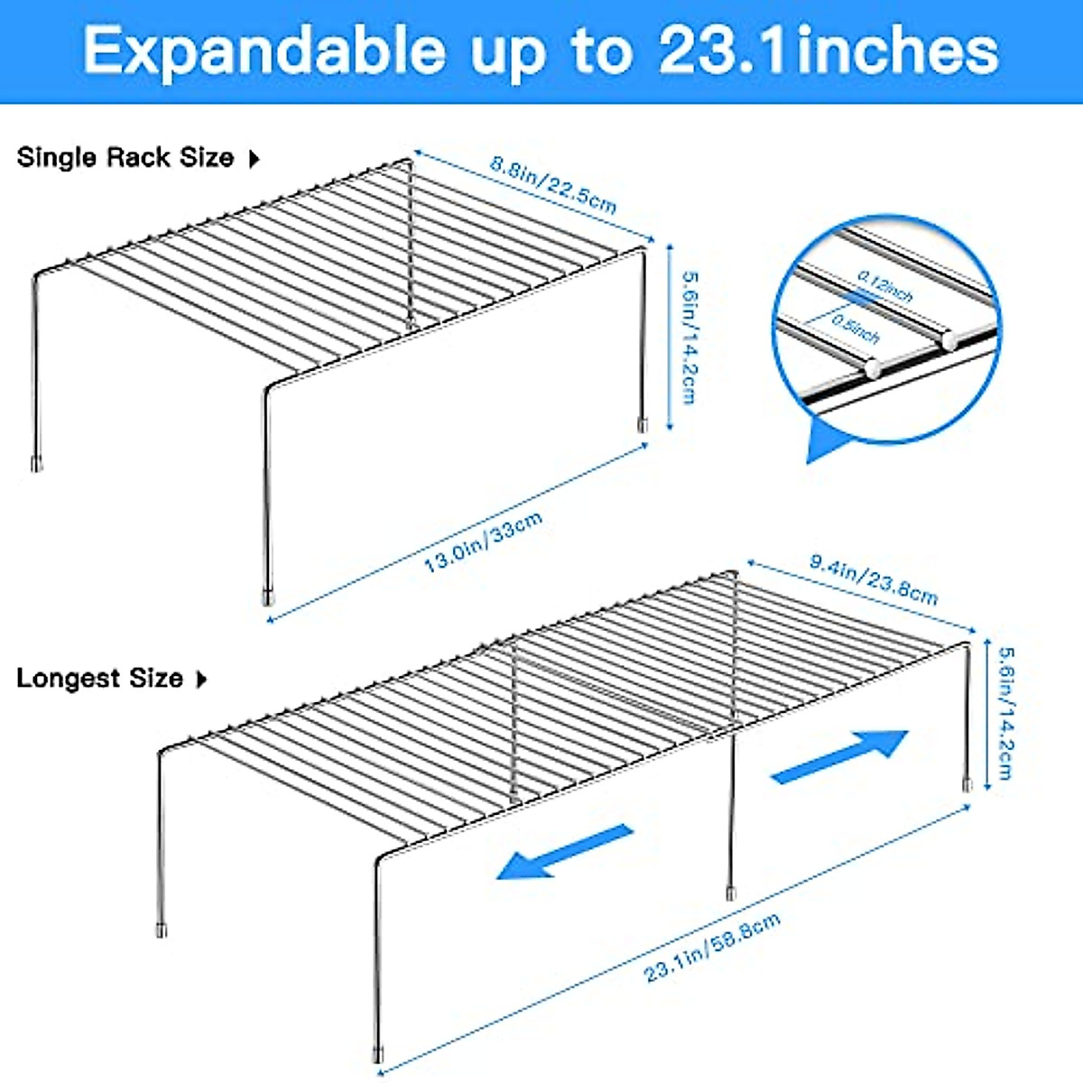 Tomorotec Stainless Steel Expandable Kitchen Storage Organizer Spice Rack Cabinet Organization Shelves Heavy-Duty Rustproof Shelf, Adjustable Durable Rack Space Saving Countertop Drawer Cabinet Pantry