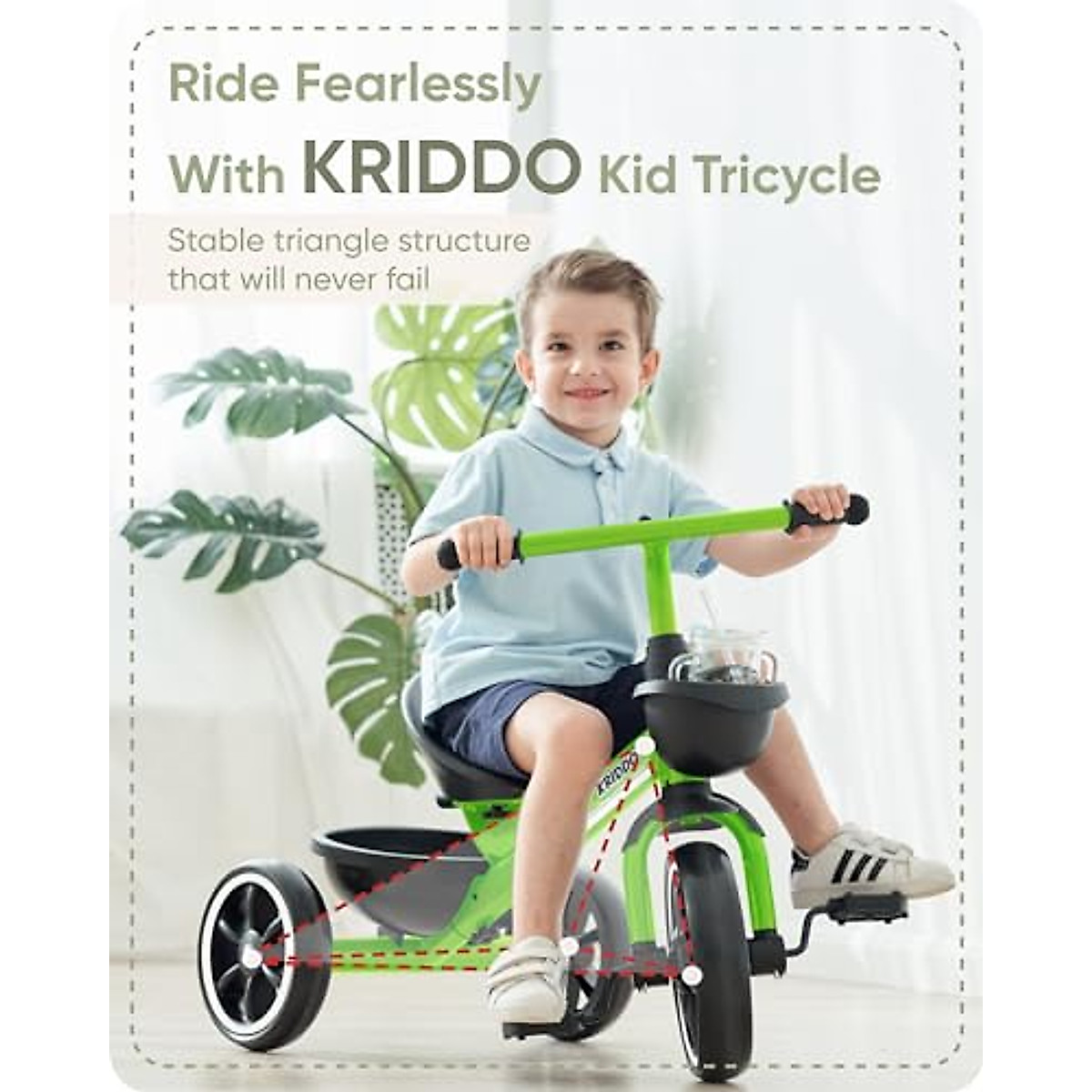 KRIDDO Tricycles Age 24 Month to 4 Years, Toddler Kids Trike for 2.5 to 5 Year Old, Gift for 2-4 Year Olds , Green