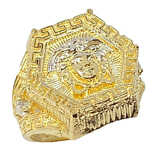 21 MM WIDE TWO TONE HEXAGON GREEK BEAUTY LADY MEDUSA RING REAL 10K YELLOW GOLD SG4534
