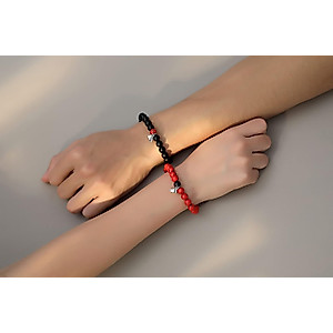 XIANNVXI Couples Bracelets His and Her Matching Couple Valentines Day Gifts Bracelets Jewelry (Black&Red)