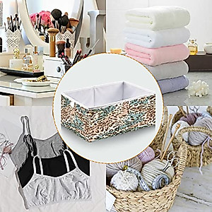 Kigai Blue Brown Leopard Pattern Fabric Storage Bin 11" x 11" x 11" Cube Baskets Collapsible Store Basket Bins for Home Closet Bedroom Drawers Organizers
