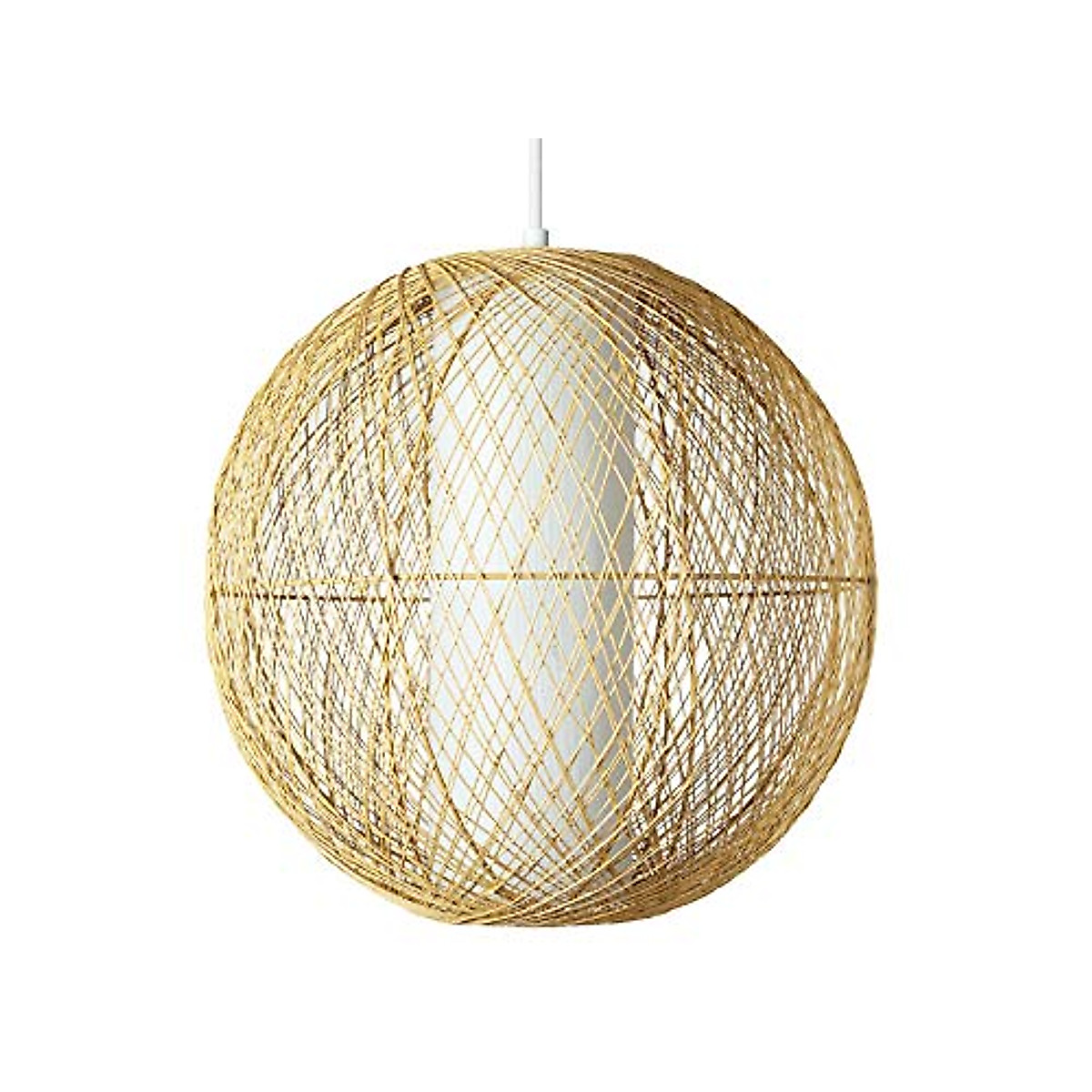Globe Electric 61014 1-Light Pendant, Natural Rattan Shade, White Inner Fabric Shade, Designer White Cloth Cord, Bulb Included
