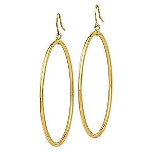 14K Yellow Gold Tube Hoop Drop Dangle Earrings
