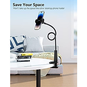 Tryone Gooseneck Phone Holder Stand for Bed Flexible Arm Adjustable Cell Phones Mount Clamp on Desk Bedframe Compatible with iPhone 14 Pro Max 13 12 11 X SE Series/Samsung S22 or Other 4"-7" Devices