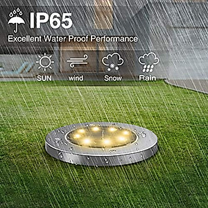 MAPLEZ Solar Ground Light 8 LED Solar Outdoor Lights Disk Light Waterproof for Garden Yard Patio Pathway Lawn Driveway Walkway 8 Packs Warm White