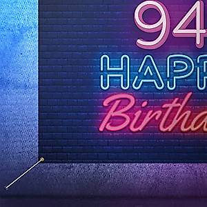 5665 Glow Neon Happy 94th Birthday Backdrop Banner Decor Black – Colorful Glowing 94 Years Old Birthday Party Theme Decorations