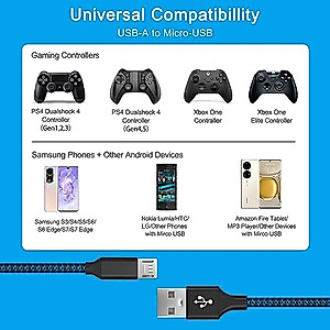 10ft PS4 Controller Charger Charging Cable for Microsoft Xbox One S/X Elite Controller, Long Replacement Charger Cord for Sony Playstation-4/ PS4 Pro/ PS4 Slim/ PS4 DualShock 4 Wireless Accessories