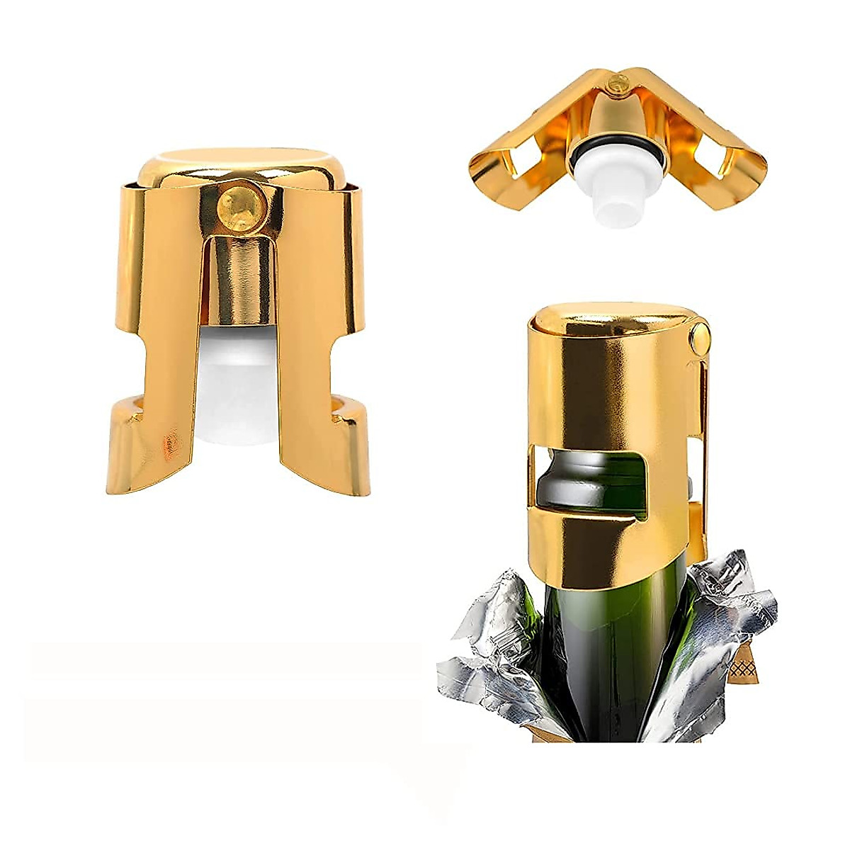 Champagne stoppers - Professional Sparkling Wine stopper, Silicone sealed Leak proof Champagne bottle cork, Suitable for all standard wine bottle size - Plug Built-In pressure pump