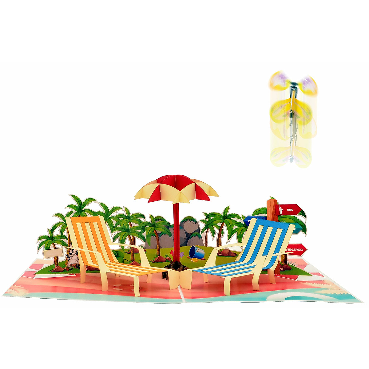 Time to Say Hello to Summer Pop Up Card, Greeting Card Butterfly Flied Out, Summer Birthday Card, Beach Day Card, 3D Card, Greeting Cards, Celebration Card 6" X 8" when closed