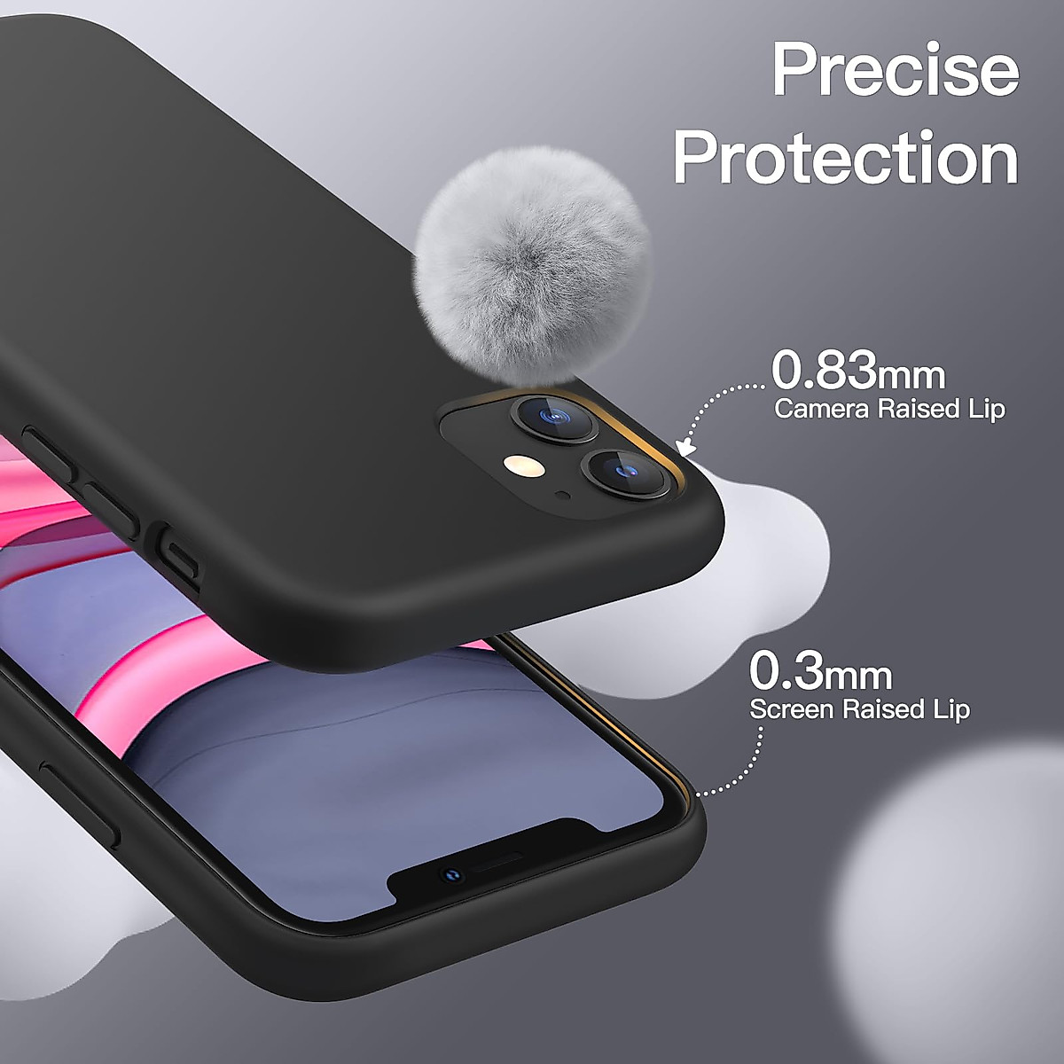 JETech Silicone Case for iPhone 11 (2019) 6.1-Inch, Silky-soft touch Full-Body Protective Case, Shockproof cover with Microfiber Lining, Black