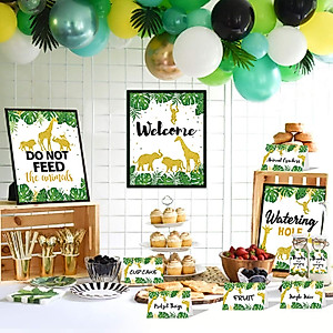 Bessmoso Gold Safari Party Favors Decorations Tropical Jungle Animals Dessert Table Set Welcome Sign Food Labels Cards Thanks Tags Jungle Safari Animals Wild Birthday Party Supplies