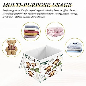 Krafig Cartoon Animal Monkey Foldable Storage Box Large Cube Organizer Bins Containers Baskets with Lids Handles for Closet Organization, Shelves, Clothes, Toys
