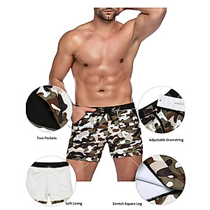 COOFANDY Mens Camo Quick Dry Swimwear Shorts with Pockets, Large, Brief - Army Green