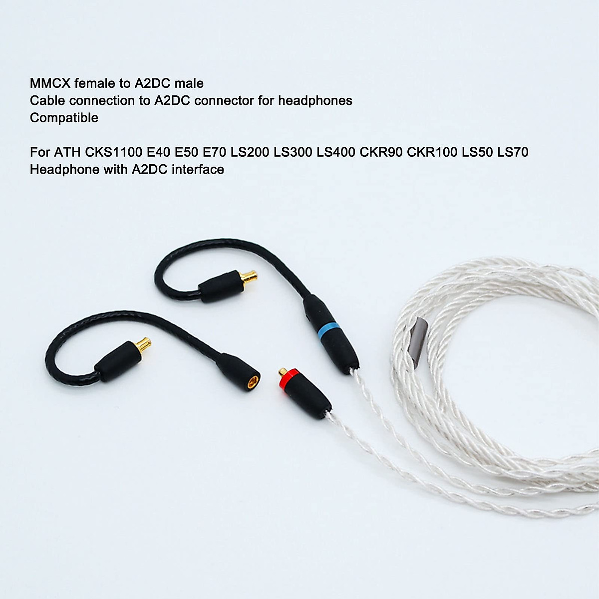 Jerys MMCX to A2DC Cord, MMCX to A2DC Adapter Cable Gold Plated Interface Plug and Play for CKS1100 for E70, Balanced Female Portable Headphone Adapter Cable