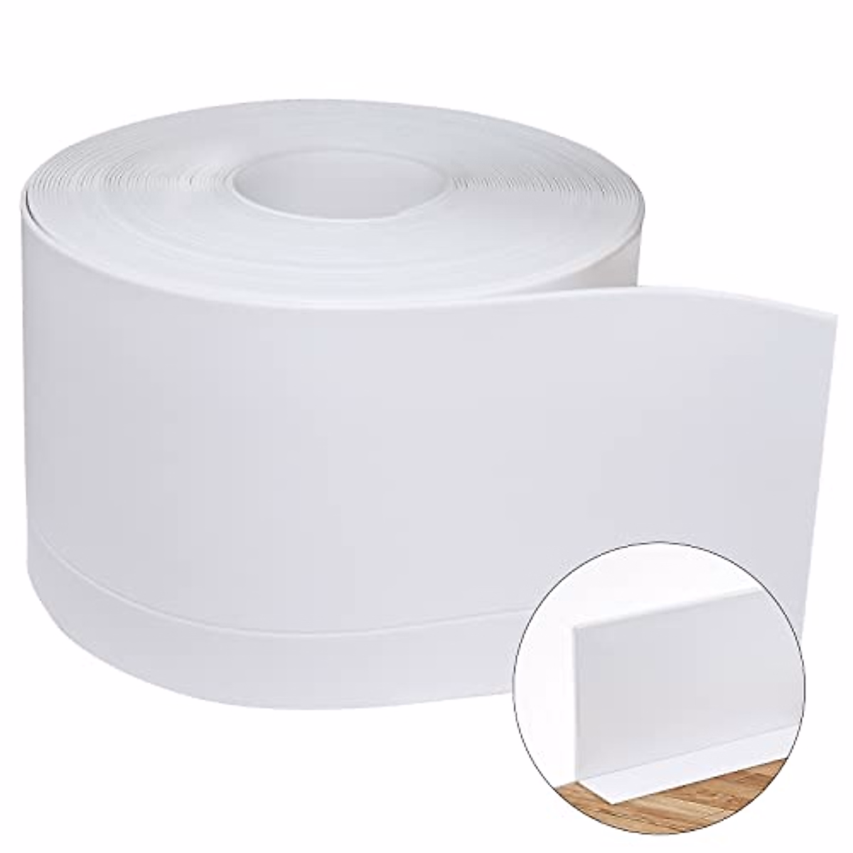 Vinyl Wall Base 4" Vinyl Baseboard Molding Flexible Vinyl Floor Base with 1" Crease Rubber Base Molding for Wall Easy to Install Use to Cover Wall Crevice (5" Wide x 59.1' Long, White)